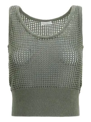 Brunello Cucinelli Perforated Sequin Tank Top - Green