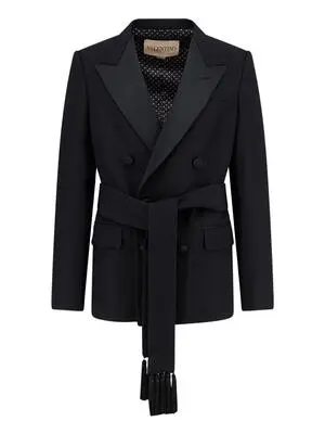 Valentino Garavani Valentino Men Virgin Wool Blazer With Belt Multicolor