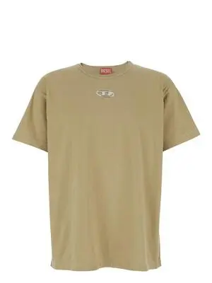 DIESEL® Beige Crew Neck T-shirt With Front Logo In Cotton - Multicolor
