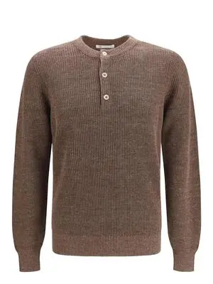 Brunello Cucinelli Cotton And Linen Henley Sweater - Brown
