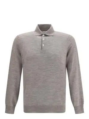 Brunello Cucinelli Virgin Wool Polo Sweater - Gray