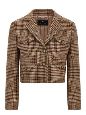Etro Prince Of Wales Wool Cropped Blazer - Brown