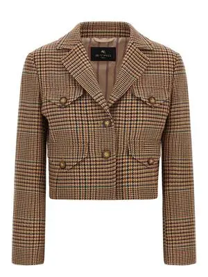 Etro Prince Of Wales Wool Cropped Blazer - Brown