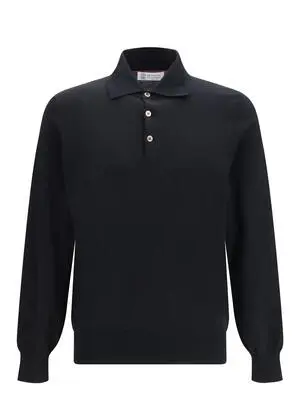 Brunello Cucinelli Brunello Cucinelli Men Long Sleeve Cotton Polo Black