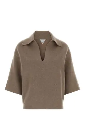 Bottega Veneta Cappuccino Cashmere Blend Polo Shirt - Brown