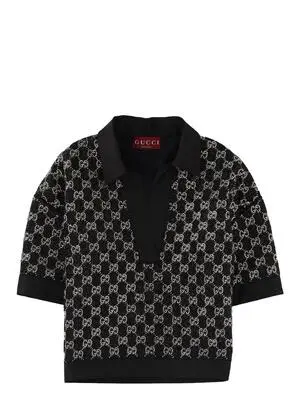 Gucci Gg Crystal Embellished Polo Top - Black