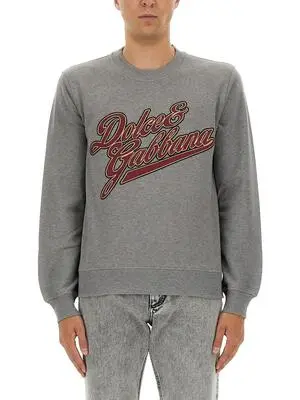 Dolce & Gabbana Dolce & Gabbana Cotton Jersey Sweatshirt With Embroidery Gray