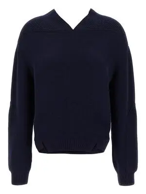 Victoria Beckham V-neck Yoke Detail Cashmere Blend Sweater - Blue