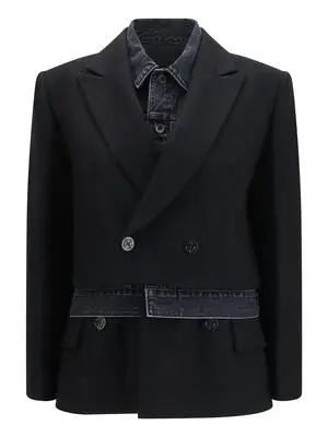 Sacai Wool Flannel And Denim Jacket - Black
