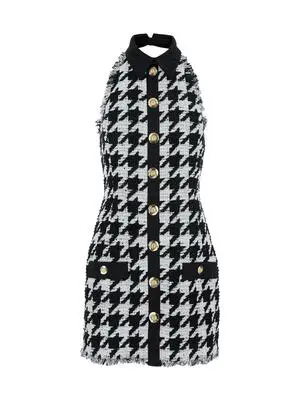 Balmain BALMAIN Halterneck Mini Dress With Houndstooth Motif In Tweed And Satin Multicolor