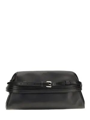 Moschino Leather Clutch With Buckle Detail - Black