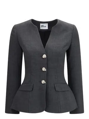SELF-PORTRAIT Wool Peplum Blazer - Gray