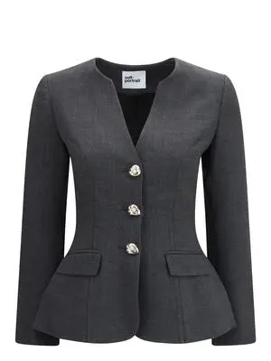 SELF-PORTRAIT Wool Peplum Blazer - Gray
