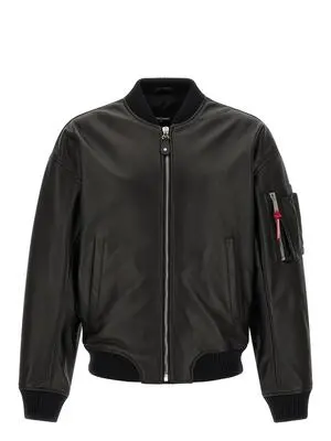 Dsquared2 Leather Bomber Jacket - Black