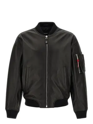 Dsquared2 Leather Bomber Jacket - Black