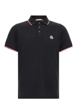Moncler Tricolor Trim Polo Shirt - Blue