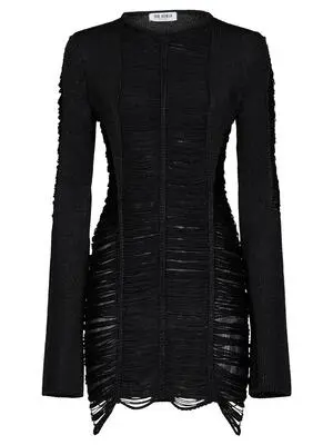Attico Black Fringed Viscose Knit Mini Dress - Multicolor