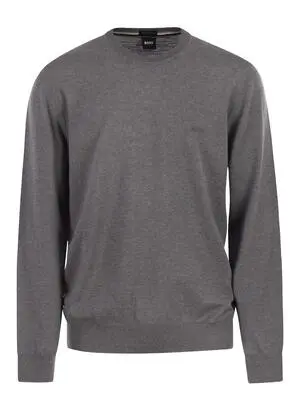 BOSS Boss Men Regular Fit Virgin Wool Jumper With Embroidered Logo Gray