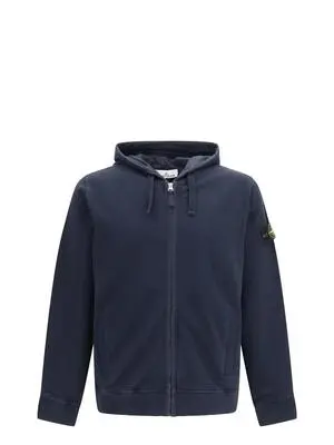 Stone Island Cotton Zip-up Hoodie With Compass Logo - Blue
