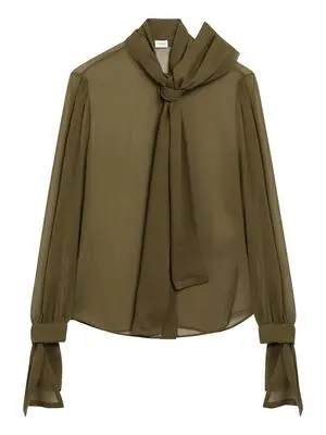 Saint Laurent Silk Lavallière Blouse - Green