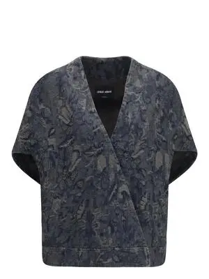 Giorgio Armani Jacket In Oversized Floral Jacquard Denim - Blue