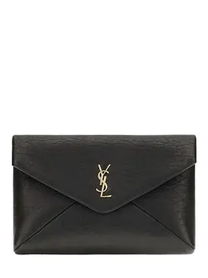 Saint Laurent Envelope Leather Clutch - Black