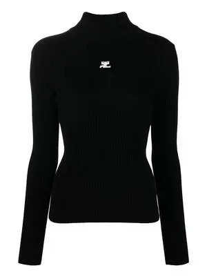COURREGES COURREGES Re-Edition Rib Knit Mockneck Sweater Black