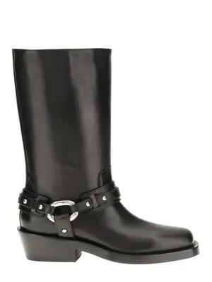 Rabanne Leather Buckle Mid Calf Boots - Black
