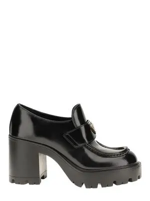 Prada Leather Heeled Loafers - Black