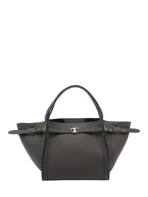 TOD'S Leather T Signature Shopping Bag - Gray