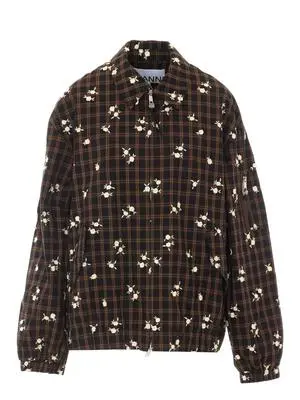 GANNI Printed Check Bomber - Brown