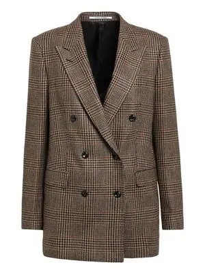 Tagliatore Double-breasted Prince Of Wales Wool And Cashmere Jacket - Brown