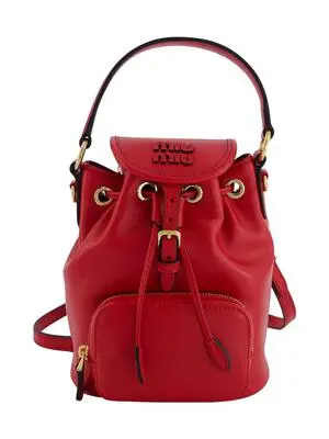 Miu Miu Mini Leather Backpack With Logo - Red