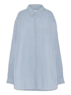 MAISON MARGIELA Striped Long Sleeve Classic Collar Shirt - Blue