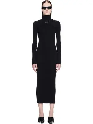 Off-White Off Stamp Ribbed Midi Dress - Black