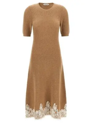 Alberta Ferretti ALBERTA FERRETTI Lace Hem Dress Brown