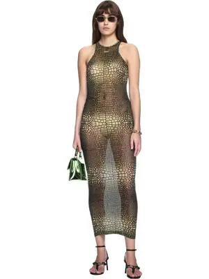 Off-White Crocodile Print Mesh Racer Dress - Green