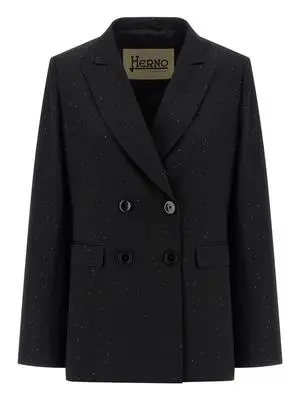 Herno Micro Sequin Double-breasted Blazer - Black