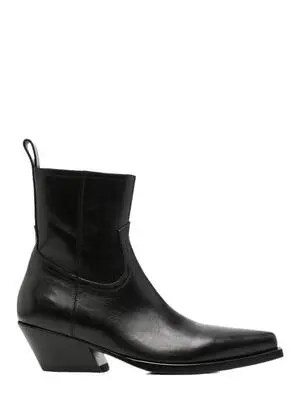 ANN DEMEULEMEESTER Leather Block Heel Boots - Black