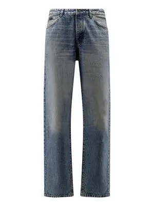 BOSS Cotton Jeans With Back Suede Logo Patch - Blue