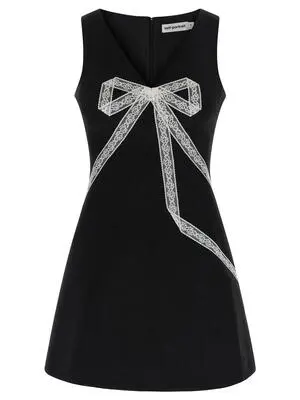 SELF-PORTRAIT Crêpe Bow Lace Mini Dress - Multicolor