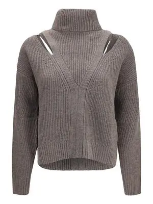 P.a.r.o.s.h Wool And Cashmere High-neck Sweater With Cold Shoulder Cut-outs - Cream