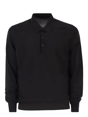 Kiton Kiton Men Long-Sleeved Wool Polo Shirt Black