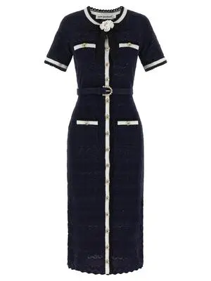 SELF-PORTRAIT Navy Pointelle Knit Midi' Dress - Blue