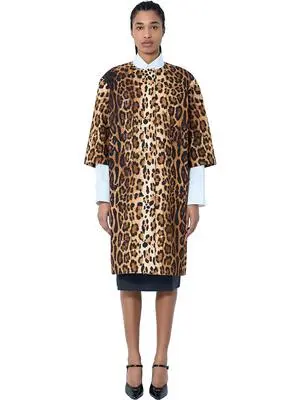 Prada Single-breasted Leopard Print Drill Coat - Brown