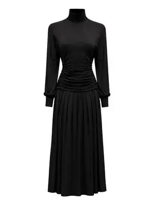 GANNI Long Dress With High Neck - Black