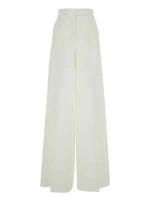 Max Mara Ninfa' White Wide Leg Pants In Virgin Wool - Multicolor