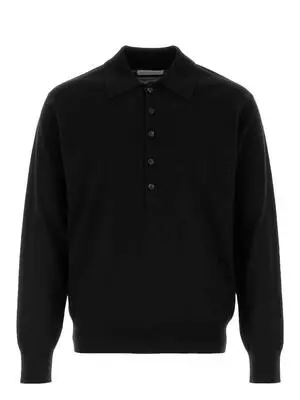 Dries Van Noten Wool Spread Collar Polo Sweater - Black