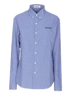 Miu Miu Logo Check Print Shirt - Blue