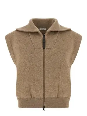 Brunello Cucinelli Cashmere Zip Vest - Beige